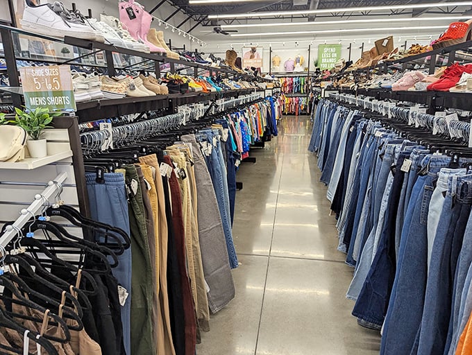 Denim heaven! Rows of jeans organized better than my kitchen cabinets. Marie Kondo would approve of this tidy treasure trove.