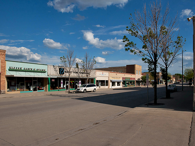 Valley City's storefronts stand shoulder-to-shoulder like old friends, sharing secrets under that endless North Dakota sky.