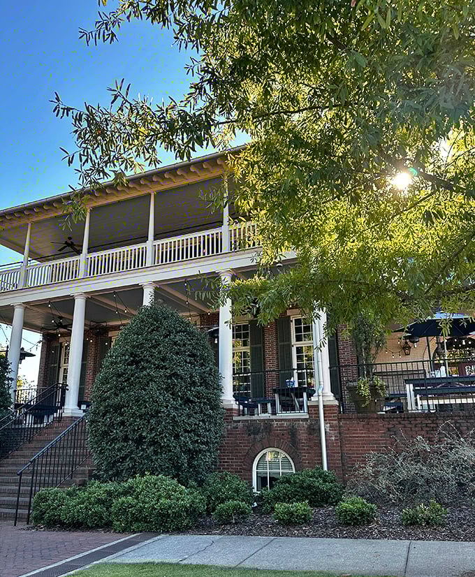 This charming colonial-style porch isn't just pretty &ndash; it's the gateway to pizza paradise.
