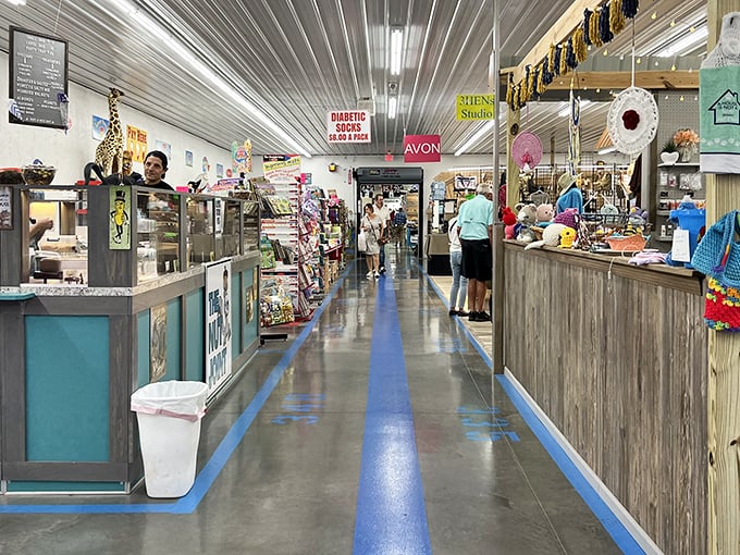 Handcrafted heaven! The blue-lined pathways guide shoppers through a maze of country-chic merchandise and practical finds.