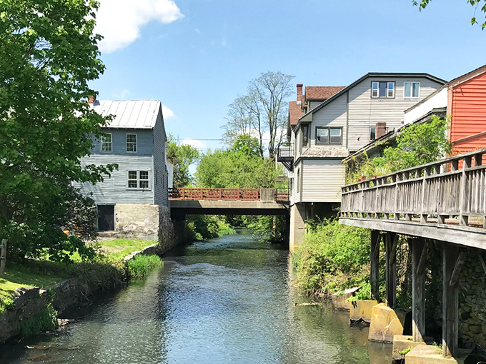 The Williams River flows through West Stockbridge like nature's own soundtrack, creating perfect small-town serenity.
