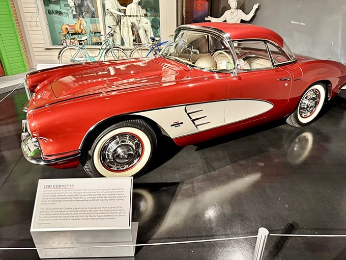 The 1961 Corvette's perfect red and white two-tone paint job isn't just a car&mdash;it's rolling American sculpture that makes minimalist art museums jealous.