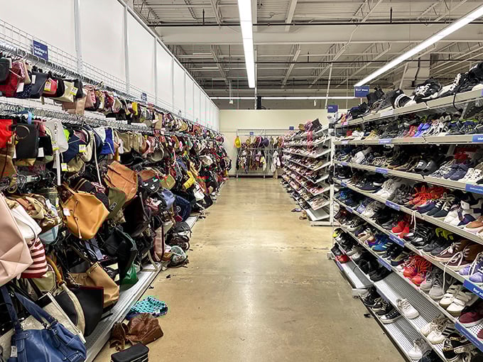 The thrift store equivalent of the Yellow Brick Road. Handbags on the left, footwear on the right, and endless possibilities straight ahead.