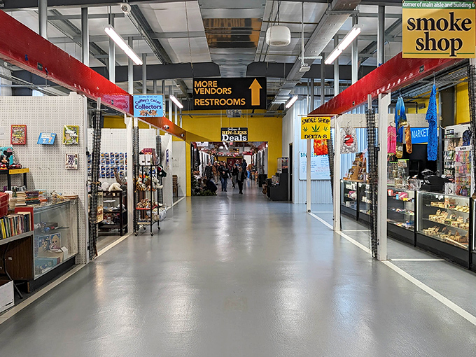 Walk these covered pavilion aisles on a sunny day and feel like you've discovered shopping heaven with shade.