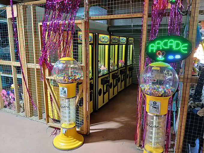 Where childhood dreams still live! Vintage arcade games and gumball machines stand ready to transport you back to simpler, quarter-powered times.