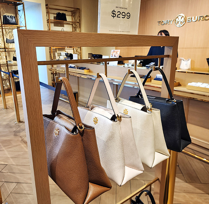 The handbag lineup at Tory Burch&mdash;like a fashionable police lineup where your wallet is the only witness.