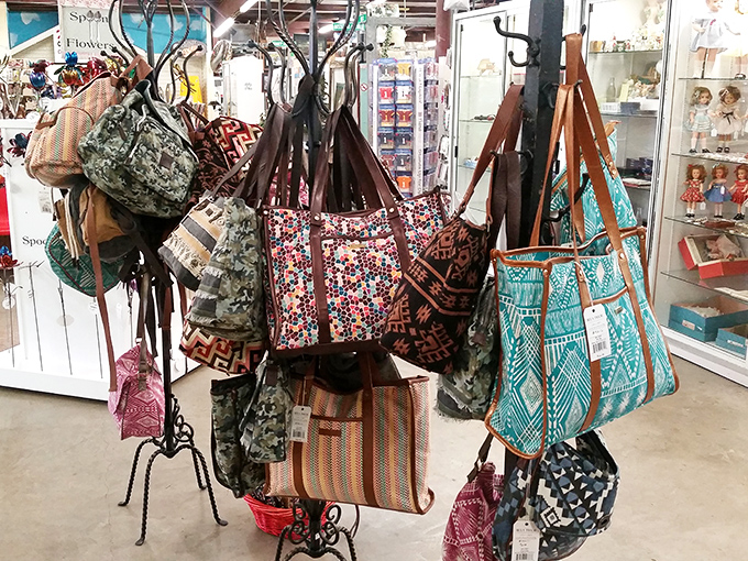 A carousel of vintage handbags dangles with promise&mdash;each one whispering tales of elegant dinners and dances from decades past. Your grandmother's favorite might be hiding here!