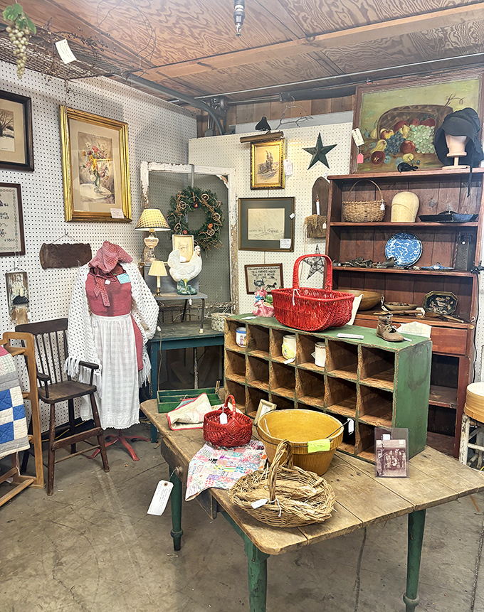 That vintage basket collection represents more picnics, Easter egg hunts, and country kitchens than a Norman Rockwell painting marathon.