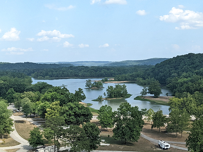 Clearwater Lake unfurls like nature's watercolor masterpiece, with tiny islands dotting the blue canvas like an artist's afterthoughts.