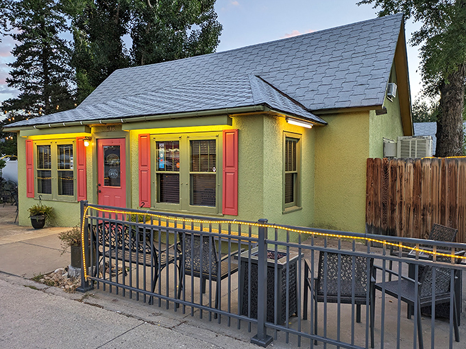 Bella's Bistro's vibrant yellow exterior with coral trim stands out like a happy exclamation point on Saratoga's streetscape.