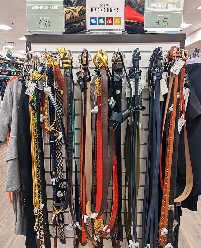 A rainbow of leather possibilities hangs in wait&mdash;each belt with its own story and a price tag that won't tighten your budget.