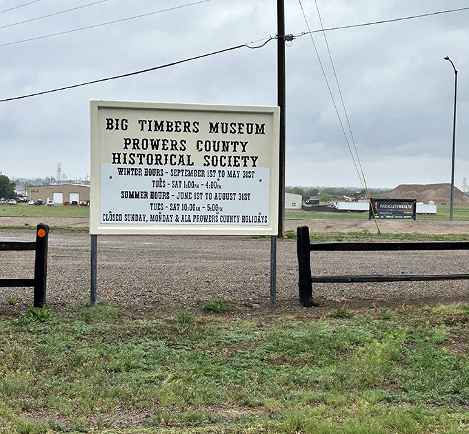 The Big Timbers Museum sign promises stories waiting to be told&mdash;where history isn't just preserved, it's personally introduced by locals who lived it.