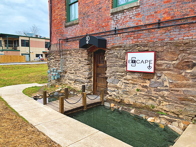The Escape room entrance looks like the start of your next great story. That little bridge isn't just crossing water&mdash;it's crossing dimensions.