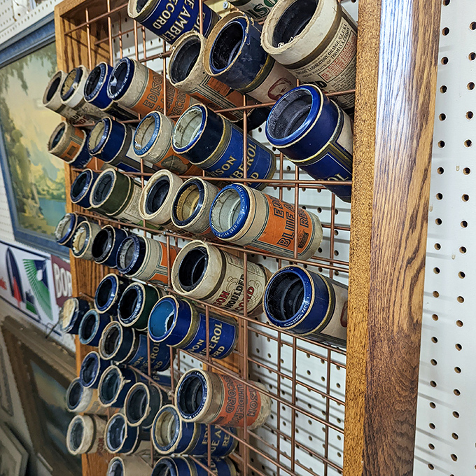 Edison's Blue Amberol cylinders&mdash;the vinyl records of their day&mdash;arranged like soldiers reporting for duty from a century ago.