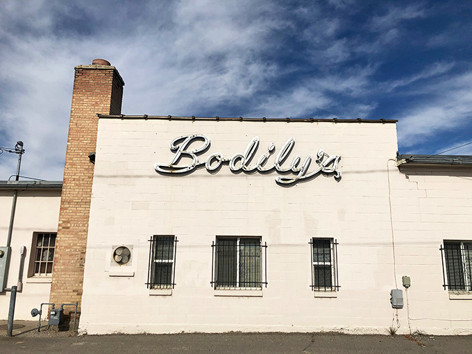 Bodily's white-washed facade and classic script signage whispers of small-town permanence, a business that's weathered Nevada's boom and bust cycles with quiet dignity.