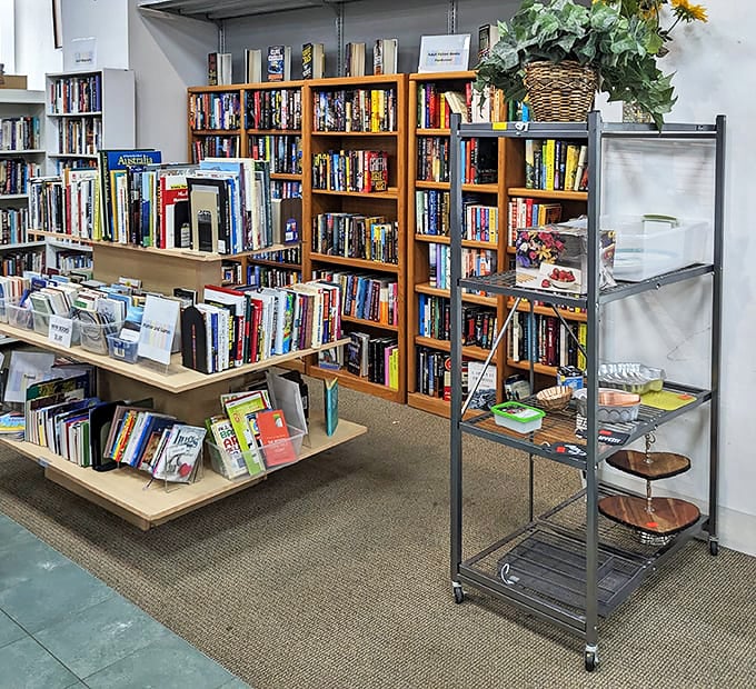 The bookshelf section rivals any small-town library, minus the late fees and with prices that make bibliophiles do a double-take.