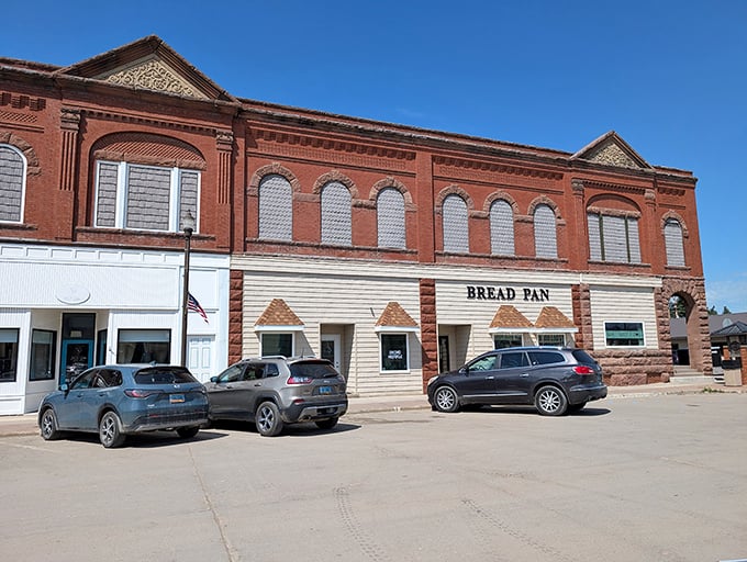 The Bread Pan Bakery occupies a beautiful brick building, promising carbohydrate delights that would make any diet worth abandoning.