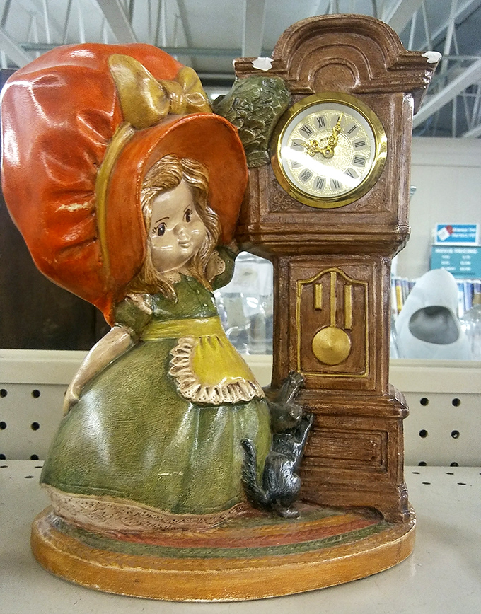 This ceramic time traveler from another decorative era stands ready for adoption. Grandma's knickknack or ironic apartment accent? You decide.