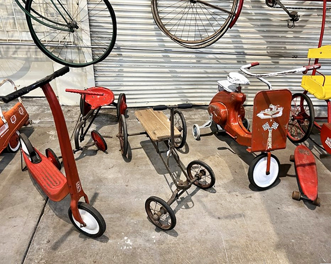 A rainbow of childhood dreams on wheels. These vintage pedal cars and tricycles remind us that our love affair with transportation starts early.
