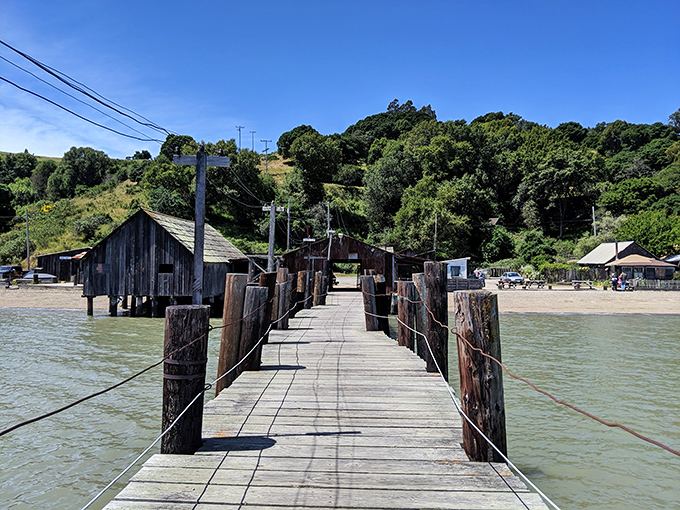 The historic pier at China Camp Village stands as a time portal to California's past, when Chinese fishermen harvested shrimp from these waters.