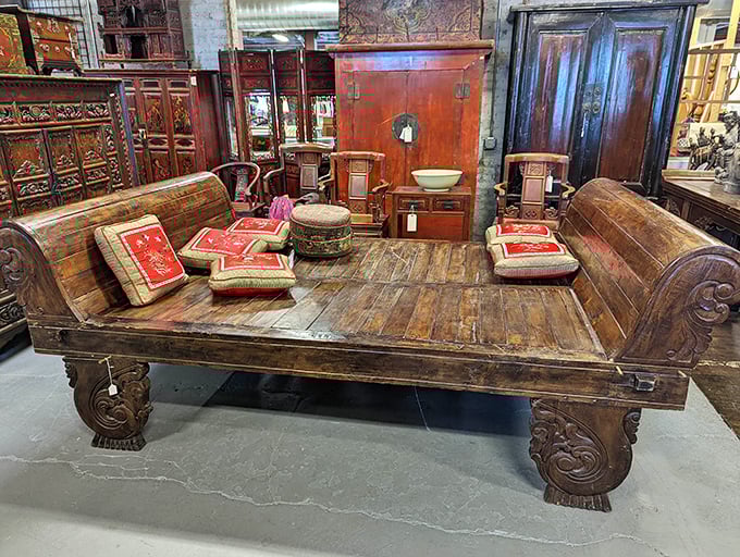 This ornate Chinese daybed isn't just furniture&mdash;it's a conversation piece that whispers tales of dynasties past while offering the perfect spot for modern-day napping.