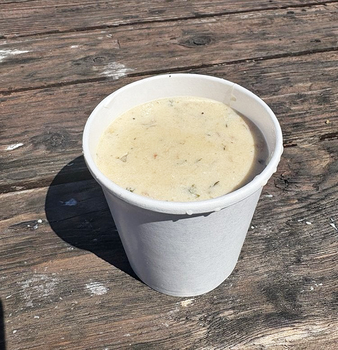 The holy grail of chowder &ndash; creamy, hearty, and served in an unpretentious paper cup. Michelin stars have been awarded for less impressive culinary achievements.