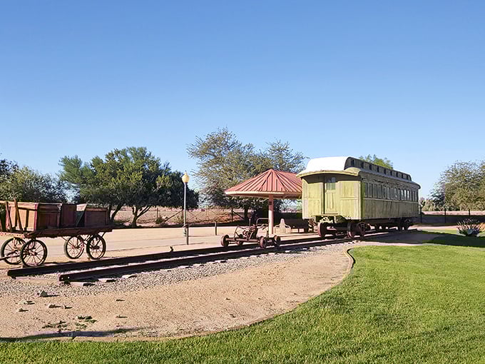 All aboard for history! This vintage train car at the Colorado River State Historic Park offers a glimpse into Yuma's crucial role in westward expansion.