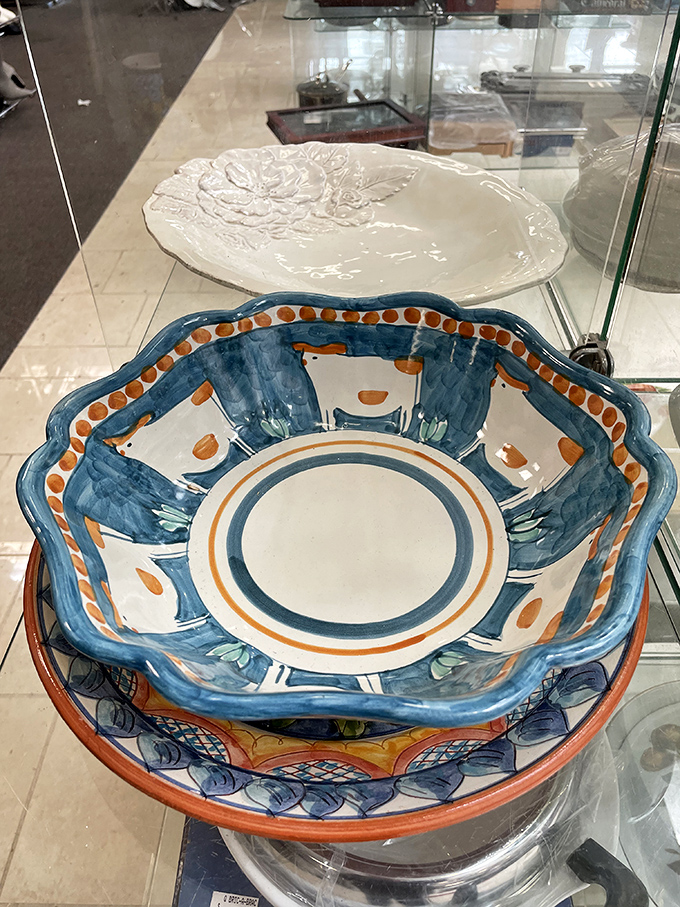 Handcrafted ceramic treasures await new homes. That blue and white bowl could elevate your morning cereal from mundane to magnificent.