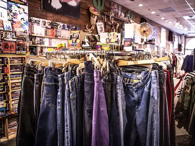 The denim rainbow&mdash;from classic blues to that one purple pair someone loved enough to buy but not enough to keep.