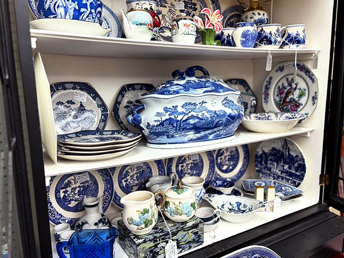 Blue and white china that would make your grandmother swoon. These delicate pieces have survived longer than most marriages.