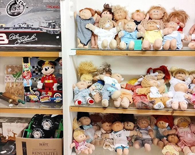 The Cabbage Patch Kids reunion is in full swing! These fabric-faced friends wait patiently for someone to take them home for a second childhood.