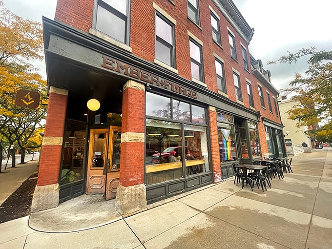 At Ember+Forge, coffee isn't just served; it's celebrated in a historic building where exposed brick and modern sensibilities create the perfect urban retreat.