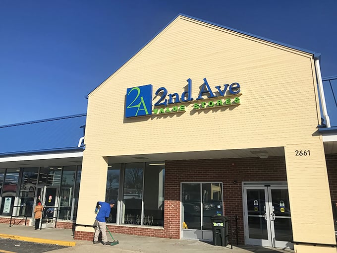 A person approaches the entrance, unaware they're about to embark on a journey through secondhand paradise.