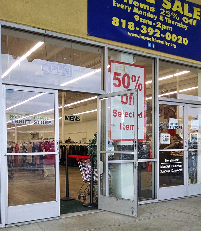 The entrance to thrift paradise&mdash;where every push of these glass doors might lead to finding that perfect something you never knew you needed.