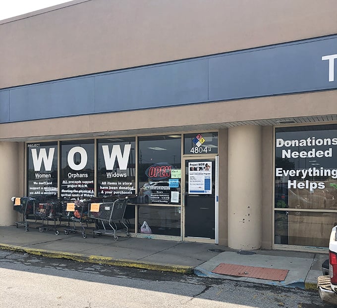 The "Donations Needed" sign speaks volumes about the circular economy at work. Your castoffs become someone else's treasures in this community-minded marketplace.