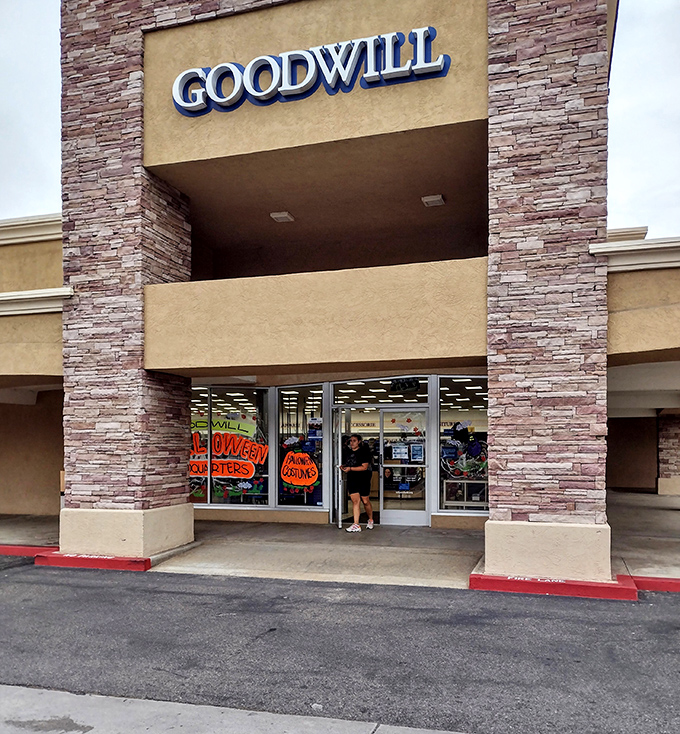 The moment of anticipation! Every thrift store adventure begins with these sliding doors &ndash; your portal to the land of "previously loved."