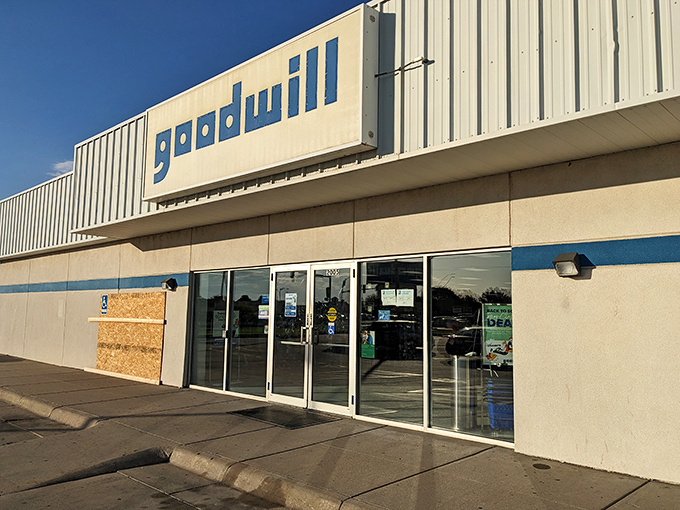 Sunshine highlights the entrance where thousands of items begin their second act. The stage is set for shopping magic.