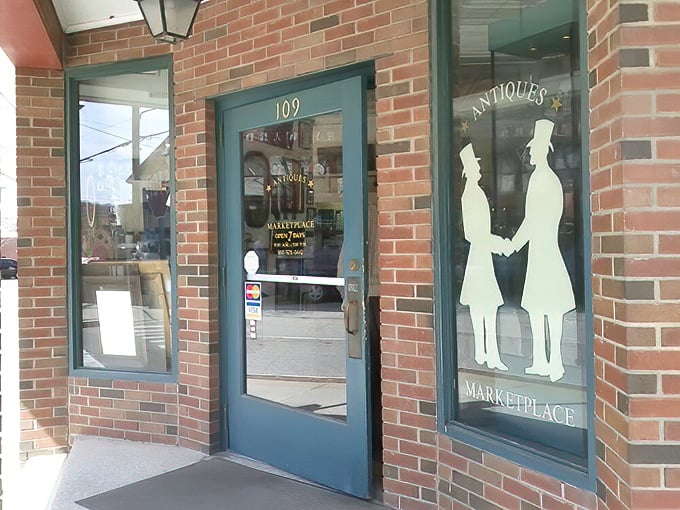 Step through this blue door at 109 Main Street and prepare to lose track of time. The silhouettes in the window seem to whisper, "Come join us in yesteryear."