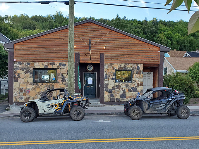 Where ATVs park instead of Teslas. Berlin embraces its outdoor recreation identity with establishments catering to trail enthusiasts.