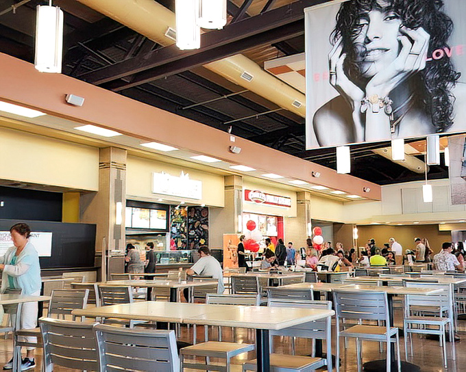 The food court offers a welcome respite for weary shoppers. Your feet may hurt, but your stomach won't complain about these convenient refueling options.