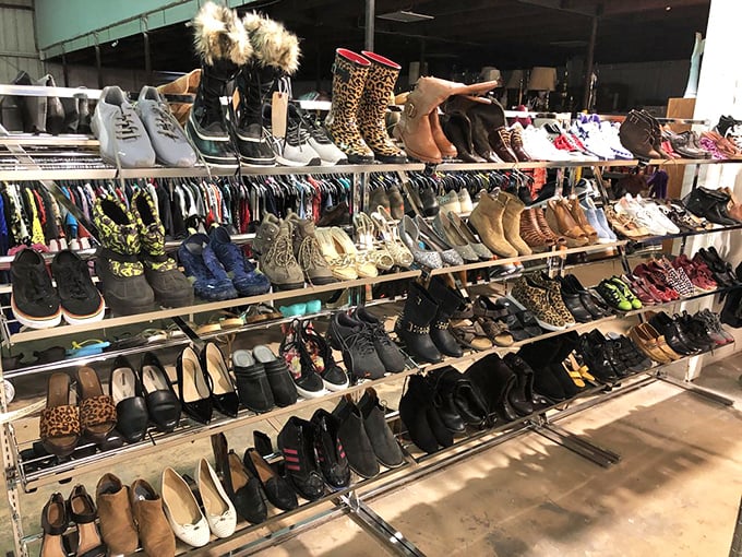 Not just shoes—an archaeological expedition through footwear fashion history, with leopard print boots standing guard over sensible flats.