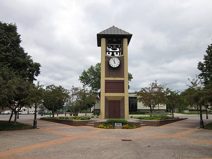 New Ulm's Glockenspiel tower chimes the hours, because nothing says "Minnesota nice" quite like a 45-foot musical timekeeper.