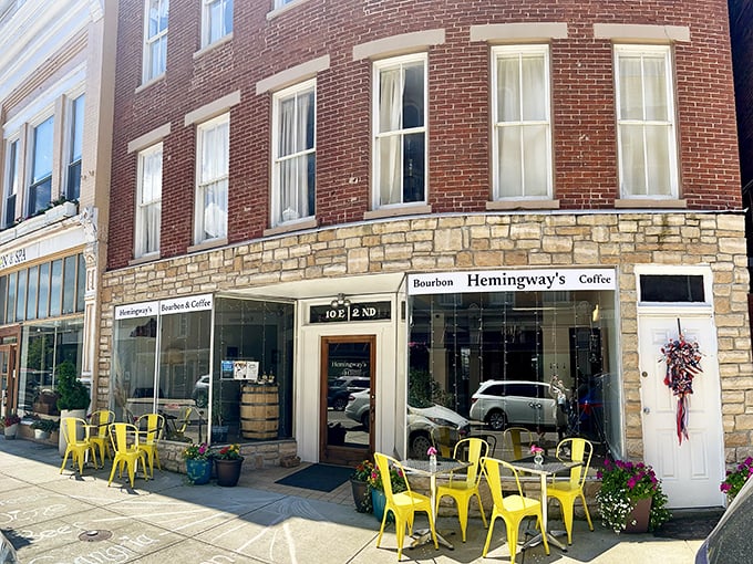 Hemingway's bright yellow chairs practically scream "sit here with your coffee!" Who could resist this stone-and-brick corner of caffeinated bliss?