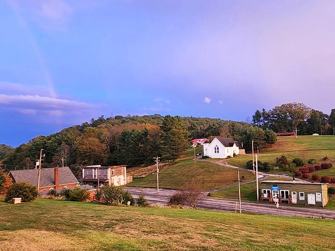 Small-town charm with big mountain energy. Troutdale's modest main street might be compact, but those Blue Ridge views in the background are anything but.