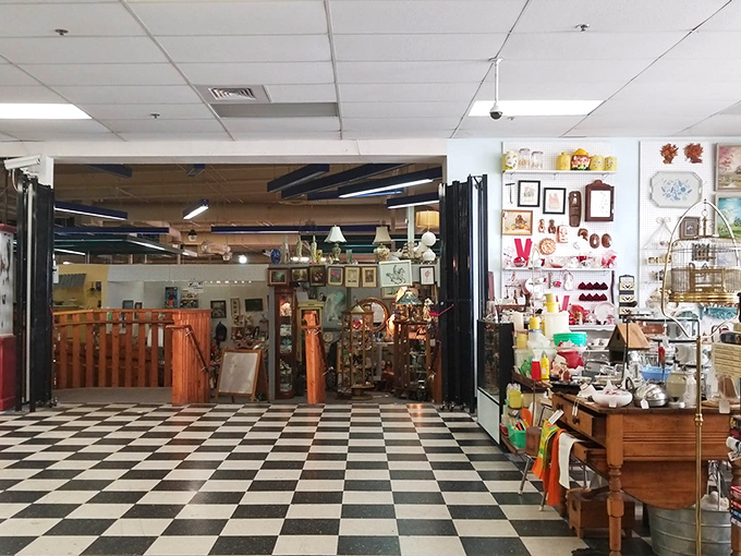 Step inside and the classic black-and-white checkered floor announces you've entered a different dimension where time is delightfully jumbled.