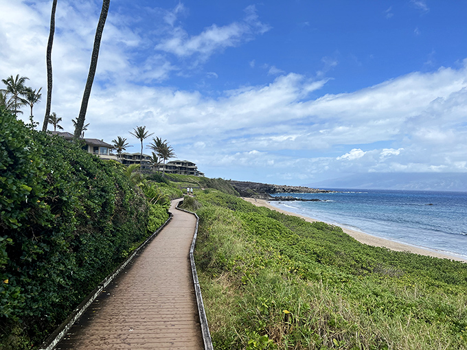 The Kapalua Coastal Trail invites wanderers to follow its path between azure waters and lush greenery. Every step feels like walking through a travel magazine.