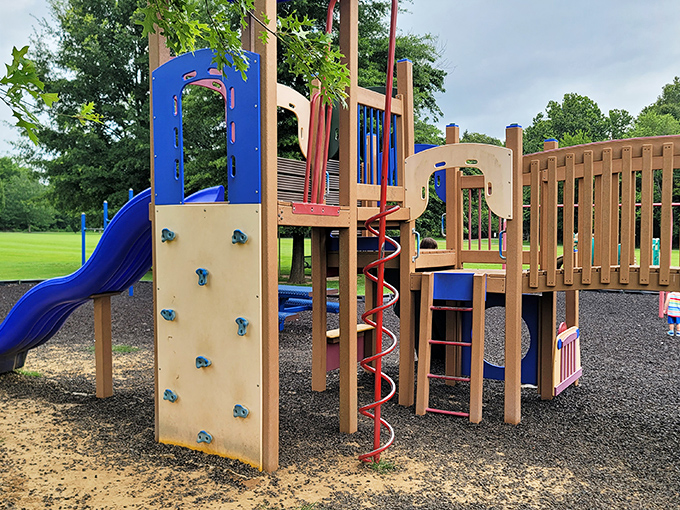 This colorful playground promises summer salvation for grandkids and a blessed moment of peace for visiting grandparents.
