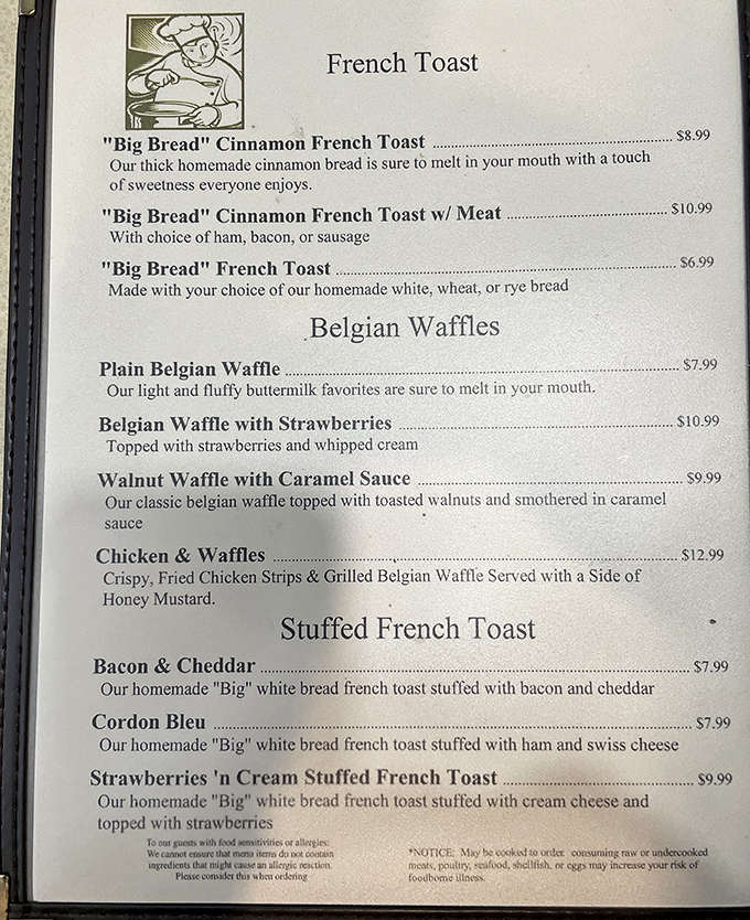 The breakfast menu reads like poetry for the hungry soul&mdash;"Big Bread" Cinnamon French Toast isn't just a meal, it's a morning manifesto.