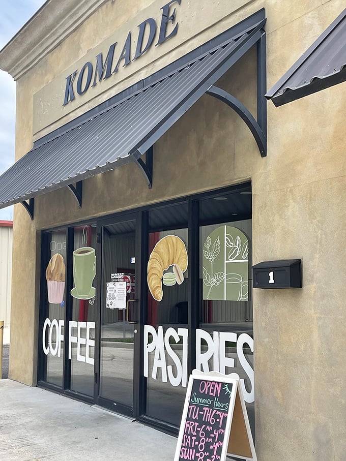 Komade's storefront promises coffee and pastries with artistic flair &ndash; the croissant drawing alone is enough to trigger Pavlovian drooling.