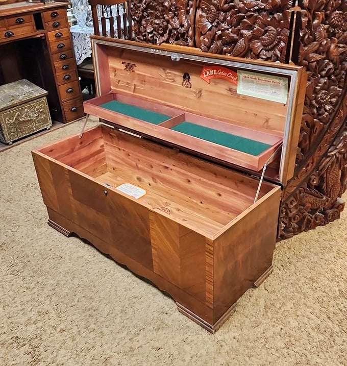 Not just a box&mdash;a Lane cedar chest that once held wedding dreams and family heirlooms, its aromatic wood still whispering stories.